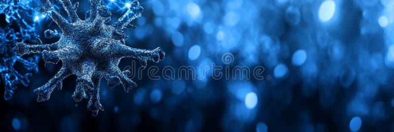 Abstract 3D Rendered Virus, Bacteria, or Microbe Floating on Blue ...