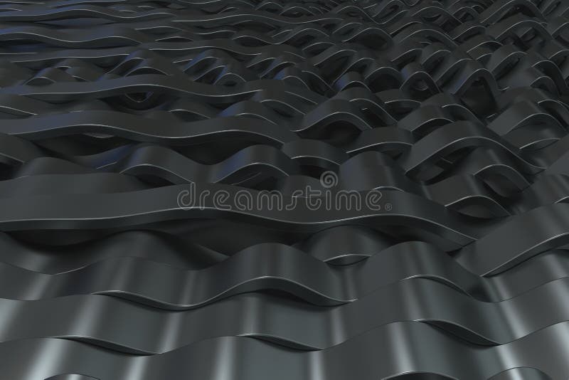 Abstract 3D Rendering of Black Sine Waves Stock Illustration ...