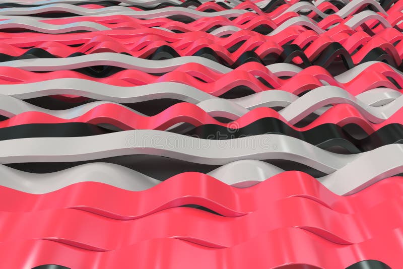 Abstract 3D Rendering of Black, White and Red Sine Waves Stock ...