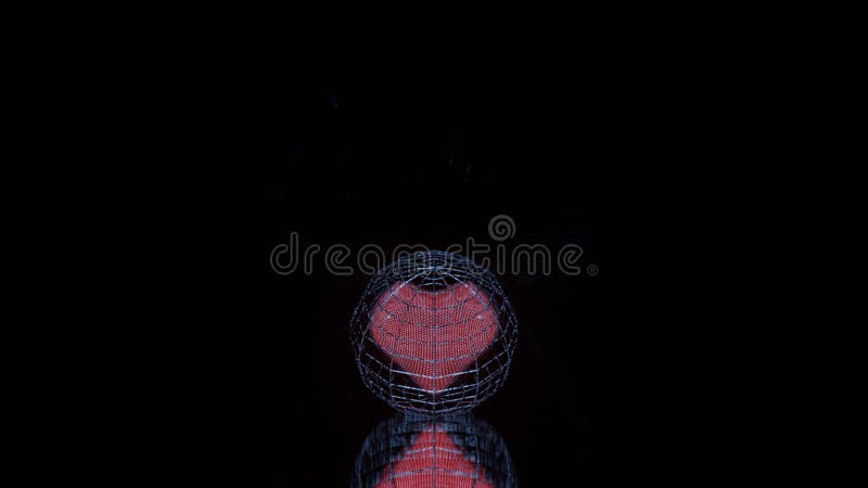 Abstract 3D Rendering of a Blue Ball Mesh with a Red Heart on a ...