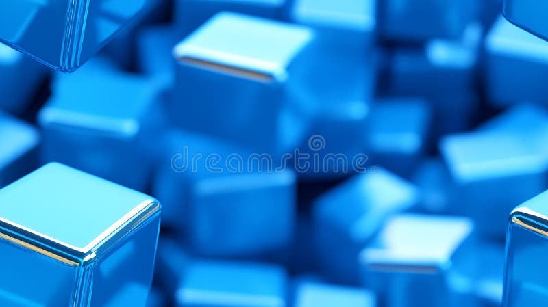 3D Rendering of Blue Metallic Cubes Background Stock Illustration ...