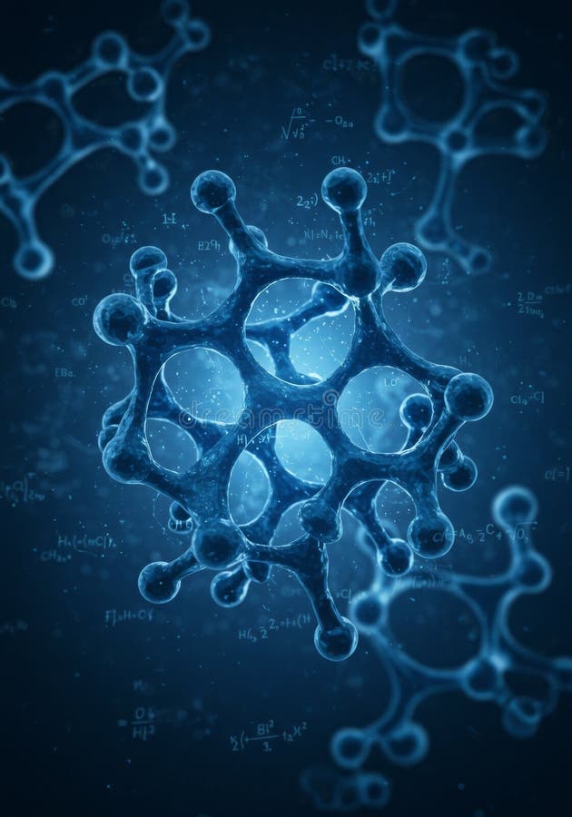 Abstract 3D Rendering of a Blue Molecule Structure Stock Illustration ...