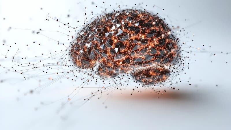 Abstract 3D Rendering of a Brain Composed of Interconnected Particles and Glowing Nodes ...