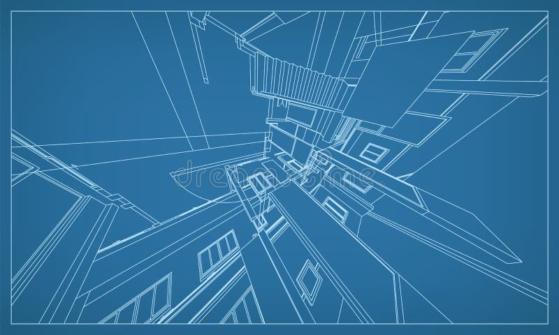 Abstract 3d Rendering Of Building Wireframe Structure Vector Stock