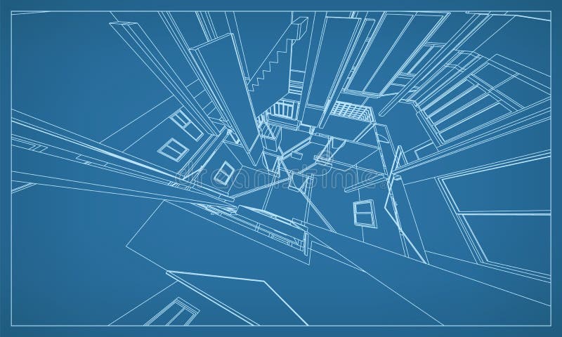 Abstract 3d Rendering Of Building Wireframe Structure Vector Stock