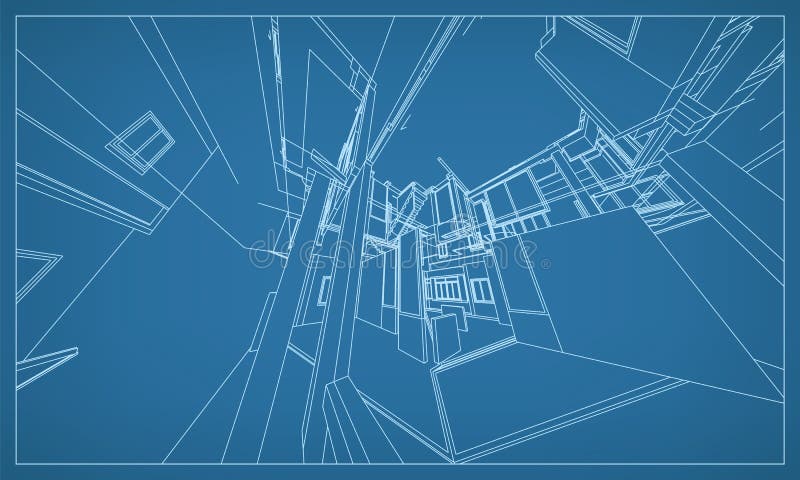 Abstract 3d Rendering Of Building Wireframe Structure Vector Stock