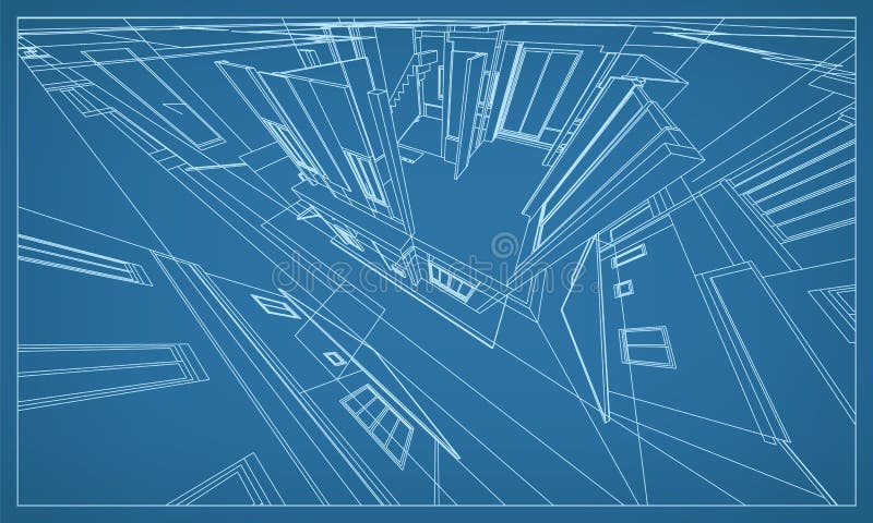 Abstract 3d Rendering Of Building Wireframe Structure Vector Stock