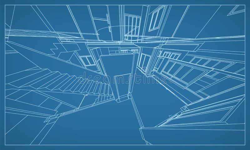 Abstract 3d Rendering Of Building Wireframe Structure Vector Stock