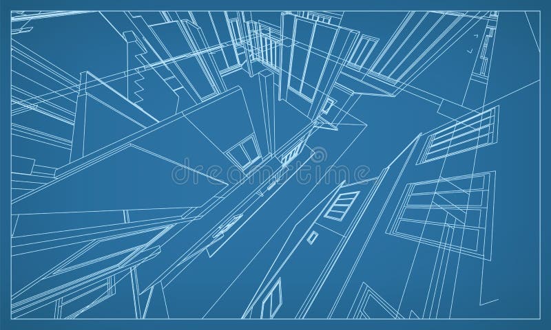 Abstract 3d Rendering Of Building Wireframe Structure Vector Stock