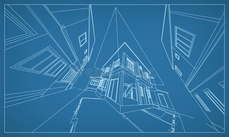 Abstract 3D Rendering of Building Wireframe Structure. Vector. Stock ...