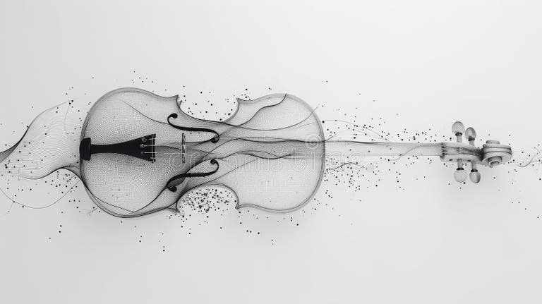 Abstract 3D Rendering of a Cello with Black Wireframe Effect Stock ...