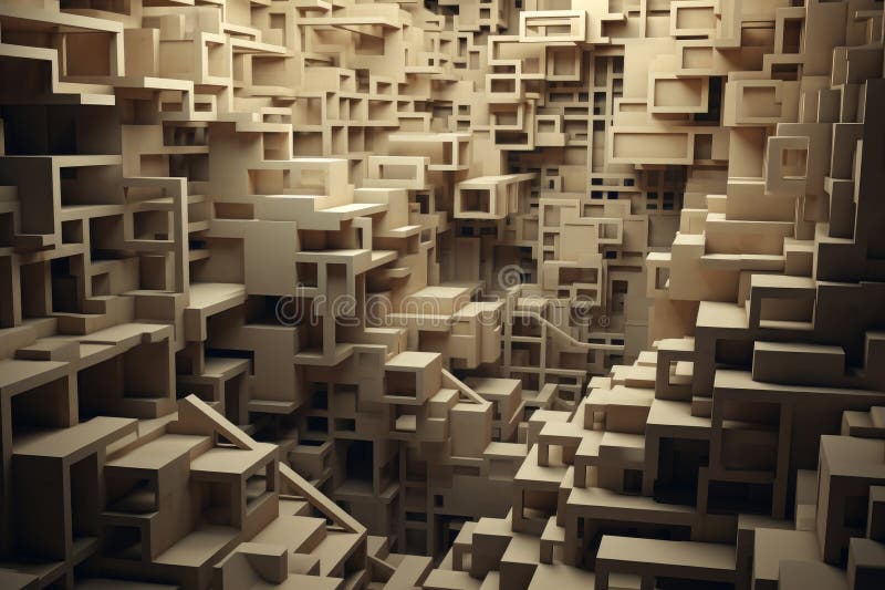 Abstract 3d Rendering of Chaotic Cubes. Cubes in Empty Space ...