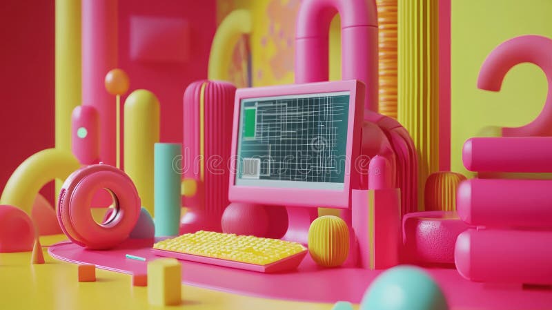 Abstract 3D Rendering of a Computer with Vibrant Colors Stock Photo ...
