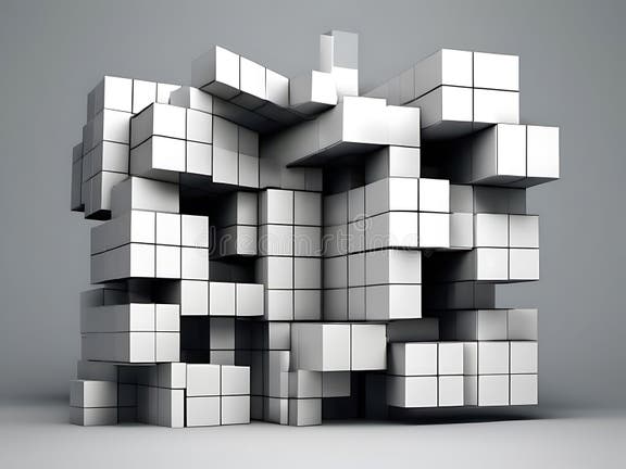 Abstract 3D Rendering of White Cuboid Structure Shifting Stock ...