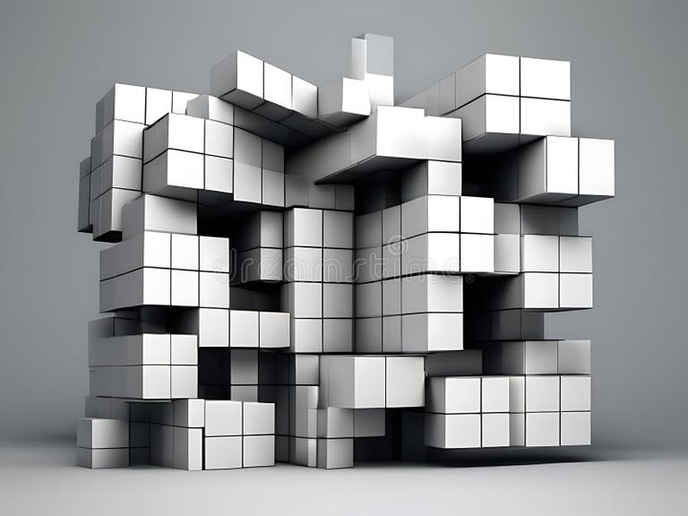 Abstract 3D Rendering of White Cuboid Structure Shifting Stock ...