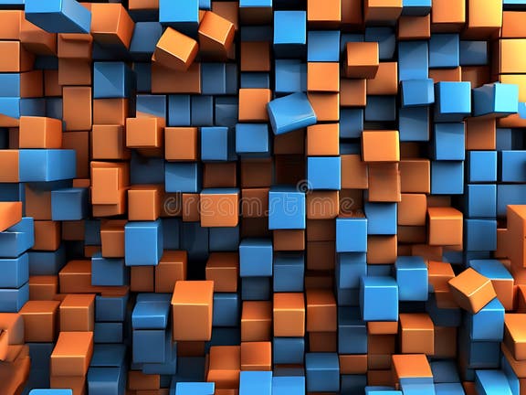 Abstract 3D Rendering of Orange and Blue Cuboid Tumbling Stock ...