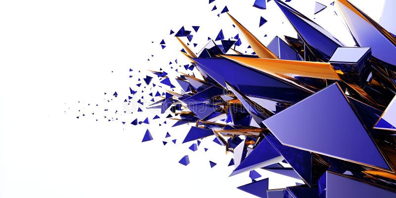 Abstract 3D Rendering Dynamic Blue and Gold Geometric Shapes Explosion ...