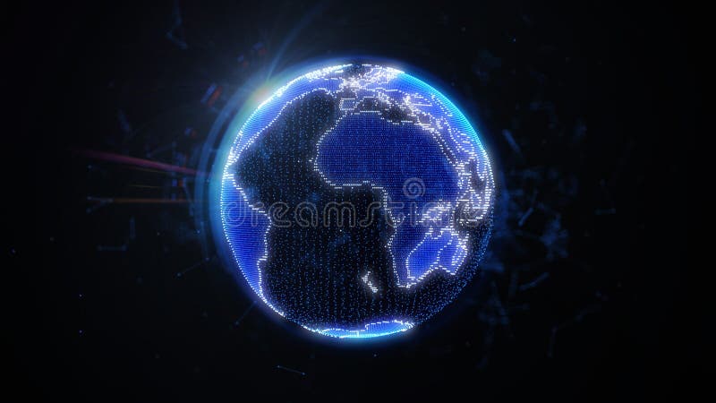 Abstract 3D Rendering Earth Global Science Communication Rotation in ...