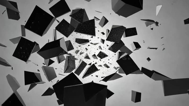 Abstract 3D Rendering of Exploding Black Cubes and Triangles on White Background Stock Footage ...