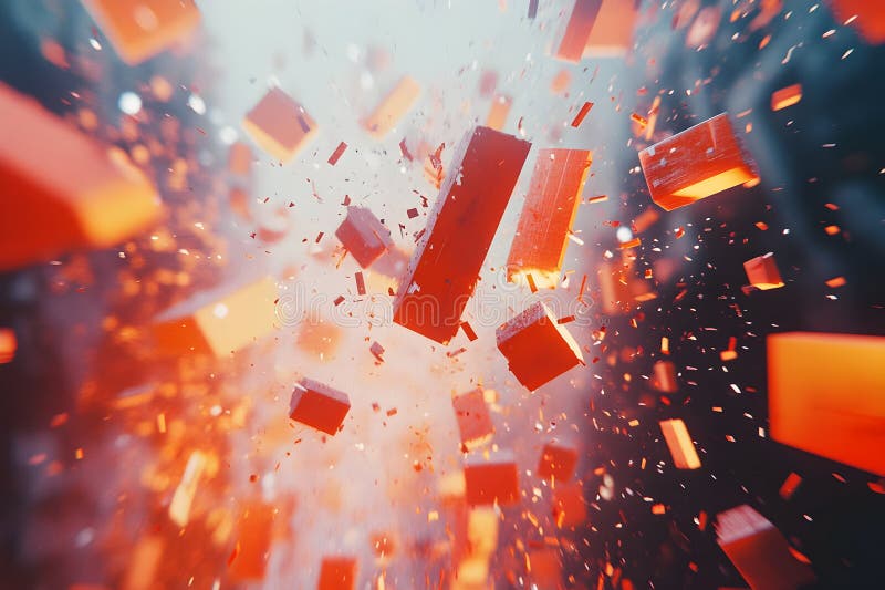 Abstract 3D Rendering of Exploding Orange Blocks Stock Photo - Image of ...