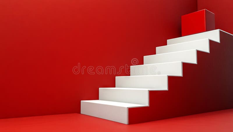 An Abstract 3D Rendering Features a Staircase. White Steps Ascend, with ...