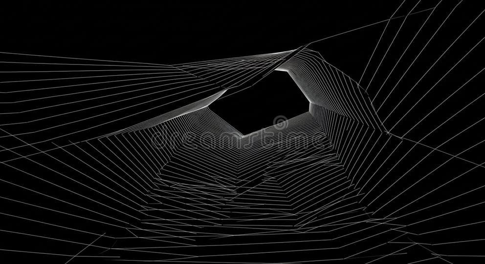 Abstract 3D Rendering Features White, Angular Lines Forming a Tunnel ...