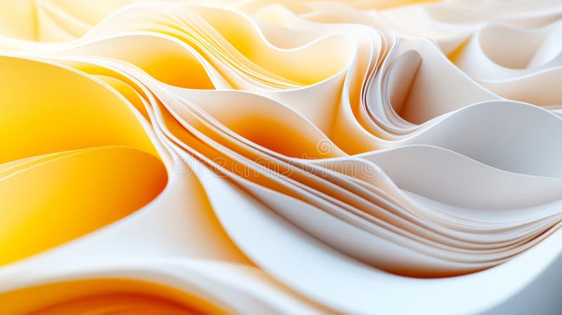 Abstract 3D Rendering Flowing Paper Folds in Warm Yellow and Orange, a ...