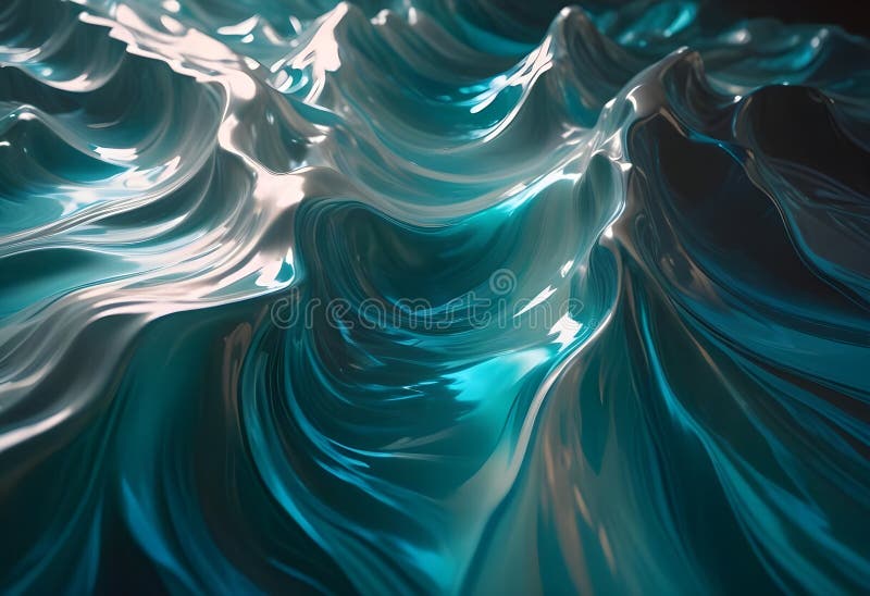 Abstract, 3D Rendering of Flowing, Translucent Waves in Shades of Blue ...