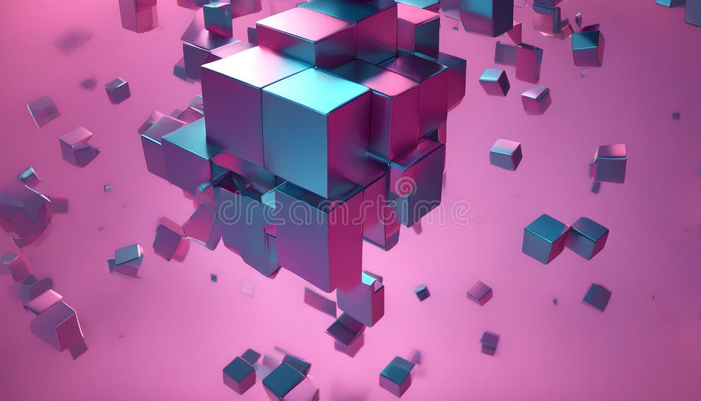 Abstract 3d Rendering of a Flying Cube Stock Illustration ...