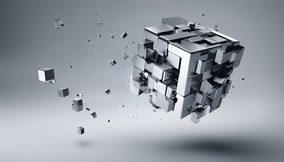 Abstract 3d Rendering of a Flying Cube Stock Illustration ...