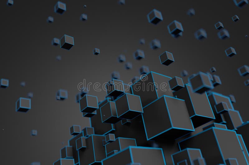 Abstract 3D Rendering of Flying Cubes Stock Illustration - Illustration ...