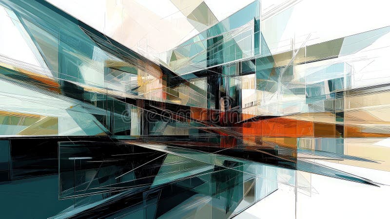 Abstract 3D Rendering of a Futuristic City with Geometric Shapes and ...