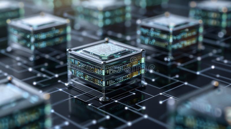 Abstract 3D Rendering of Futuristic Data Cubes Connected by a Network ...