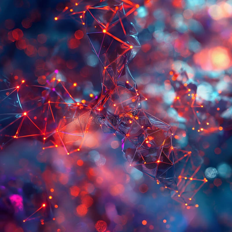 Abstract 3D Rendering of a Futuristic Digital Network with Glowing ...