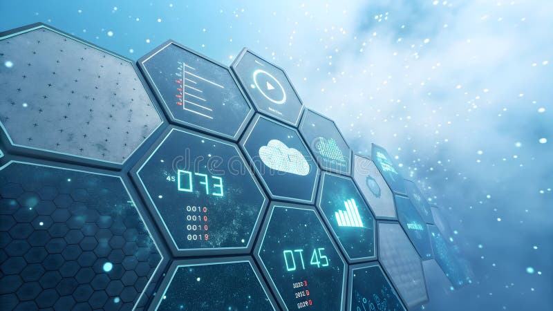 Futuristic Hexagonal Data Interface: Global Network Technology Stock Illustration - Illustration ...