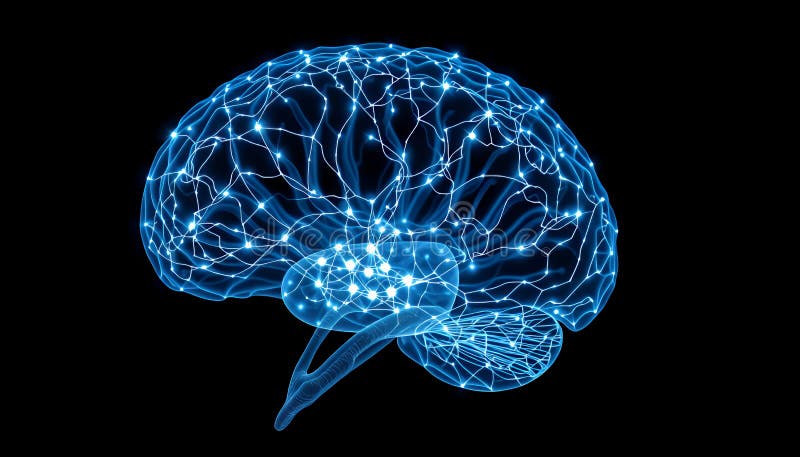 Glowing Blue Neural Network Brain: Abstract 3D Medical Illustration ...