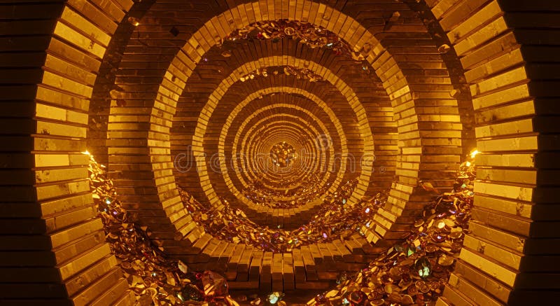 Abstract Golden Swirling Vortex Podium 3D Render Stock Illustration ...