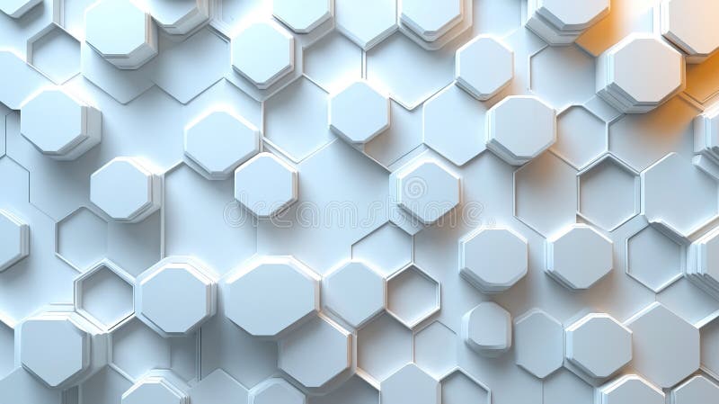 Abstract 3D Rendering of a Hexagonal Pattern, Featuring Various Sizes and Depths of Hexagons ...