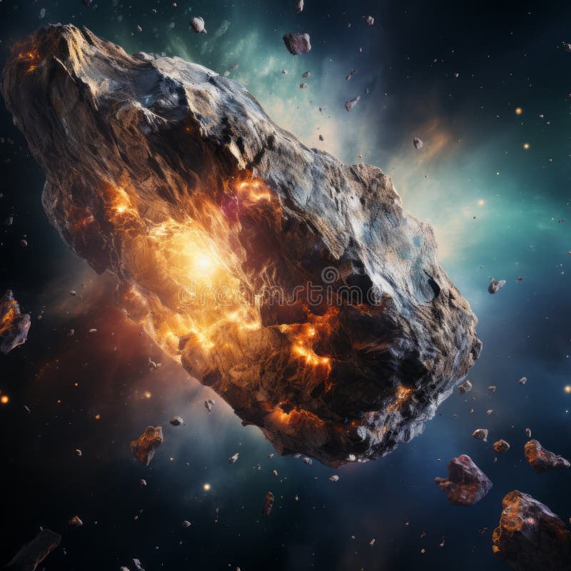 Abstract 3d Rendering of a Hot Burning Asteroid Flying in Outer Space ... Abstract 3d Rendering of a Hot Burning Asteroid Flying in Outer Space ...