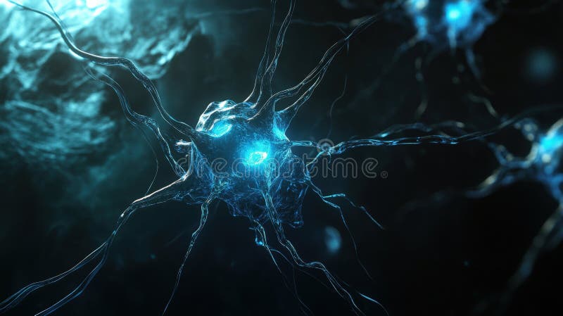 Abstract 3D Rendering of Interconnected Blue Neurons Firing in a Dark ...