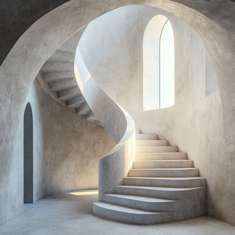 Abstract 3d Rendering of Interior with Stairs and Arched Doorway. Stock Illustration ...