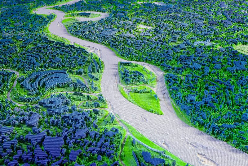 Abstract 3d Rendering of Landscape with River Stock Illustration ...