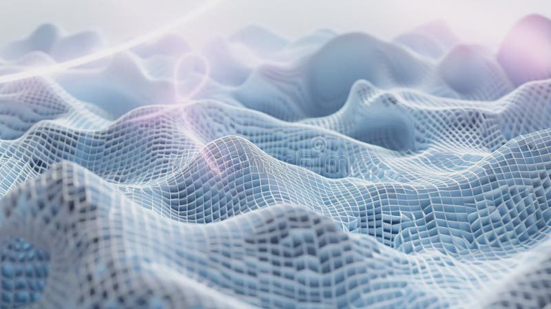 Abstract 3D Rendering of a Light Blue Gridded Landscape with Soft Light ...