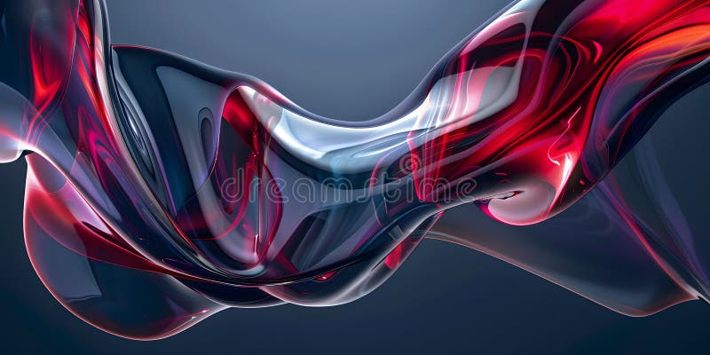 Abstract 3d Rendering of Liquid Glass in the Form of a Wave with a Red ...