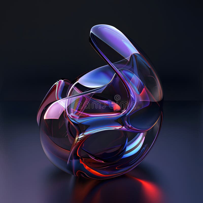 Abstract 3d Rendering of Liquid Glass in the Form of a Wave with a Red ...