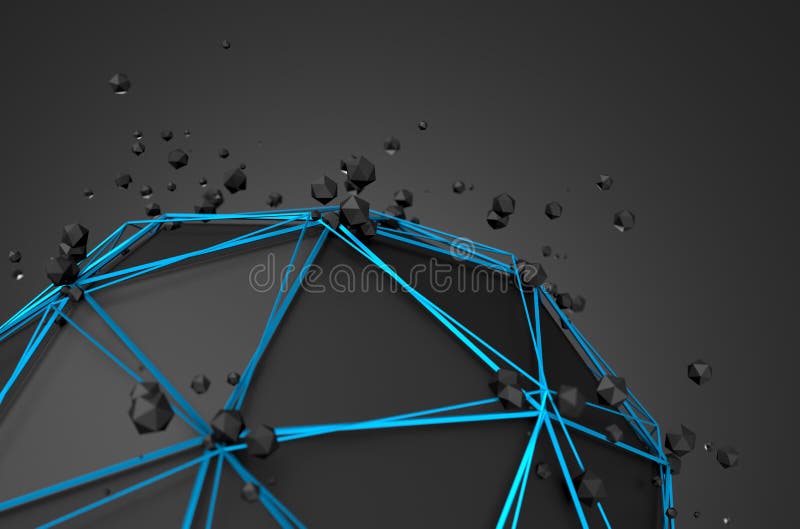 Abstract 3d Rendering of Low Poly Black Sphere Stock Illustration ...