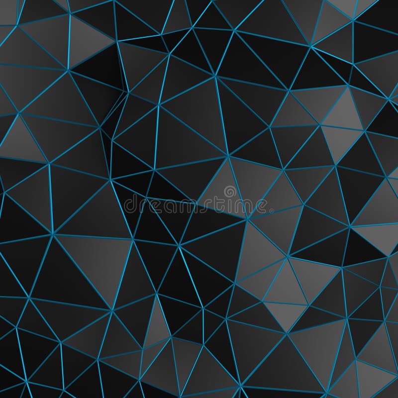 Abstract 3D Rendering of Low Poly Black Surface Stock Illustration ...
