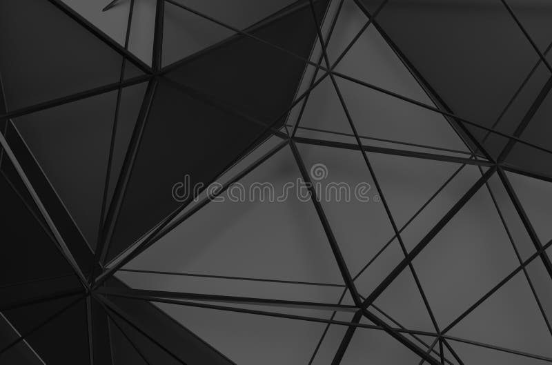 Abstract 3D Rendering of Low Poly Black Surface Stock Illustration ...