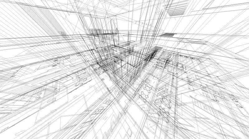 Abstract 3D Rendering of Matrix Wireframe Space. Stock Illustration ...