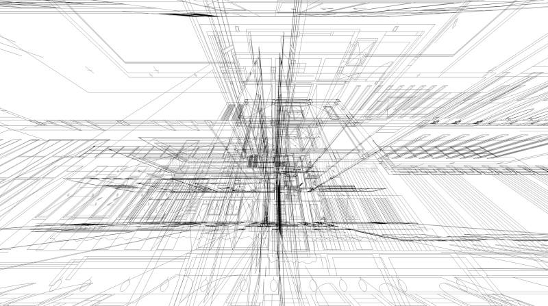 Abstract 3D Rendering of Matrix Wireframe Space. Stock Illustration ...